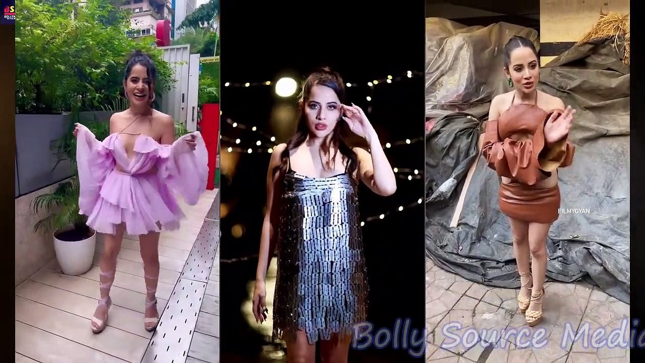 Urfi Javed made weird outfit with shimmer off shoulder dress | Video is ...