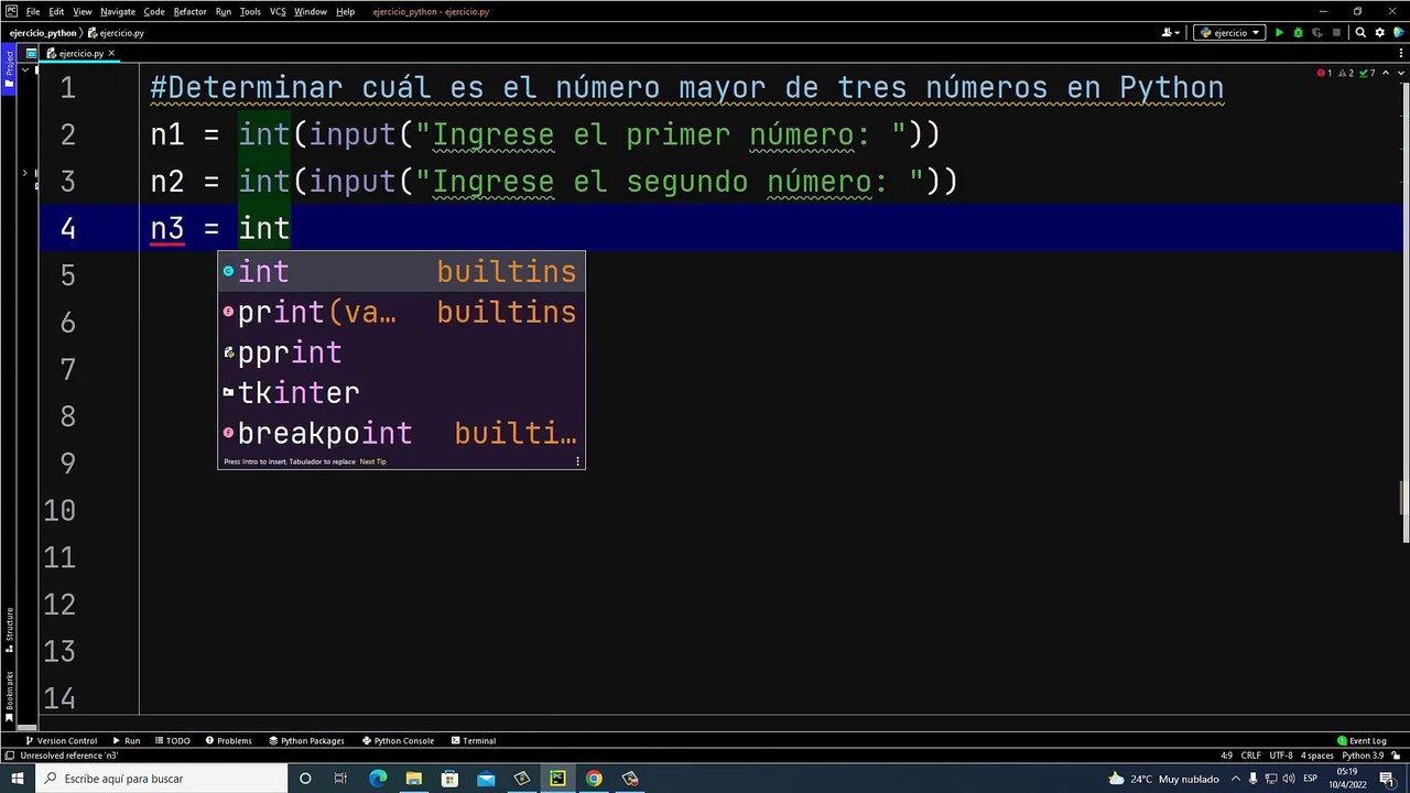 Determinar cuál es el número mayor de tres números en Python - Vídeo ...