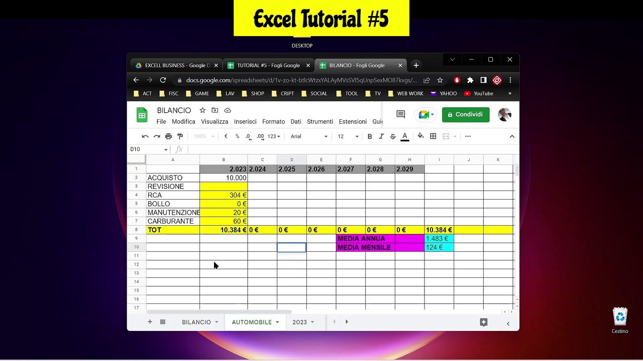 EXCEL TUTORIAL #5 MONITORAGGIO COSTO ANNUALE MANTENIMENTO AUTO - Video ...