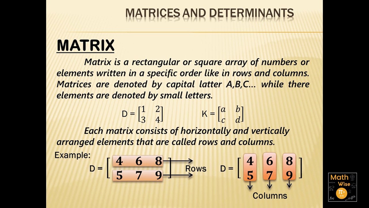 9th Class Math Matrices & Determinants Definitions Explanations - video ...