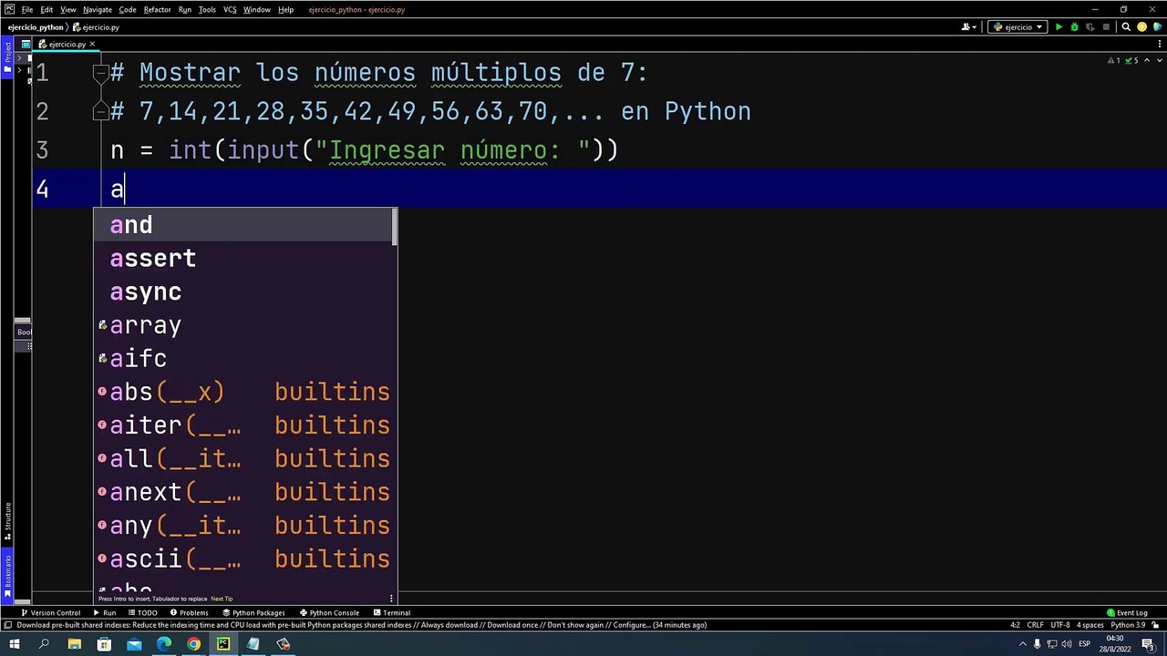 Mostrar los números múltiplos de 7: 7,14,21,28,35,42,49,56,63,70,... en ...