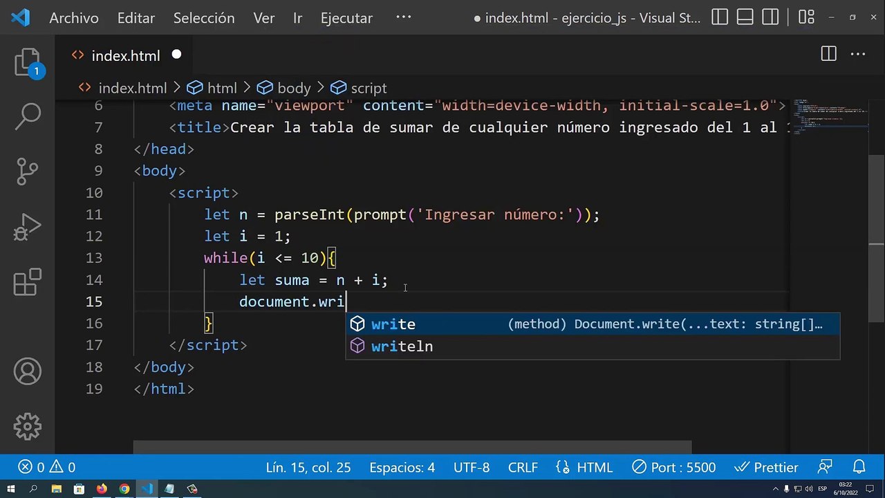 Crear la tabla de sumar de cualquier número ingresado del 1 al 10 en JavaScript - Vídeo Dailymotion