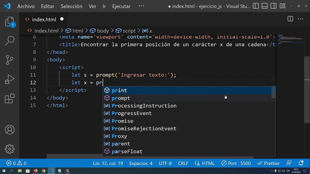 Encontrar la primera posición de un carácter x de una cadena en ...