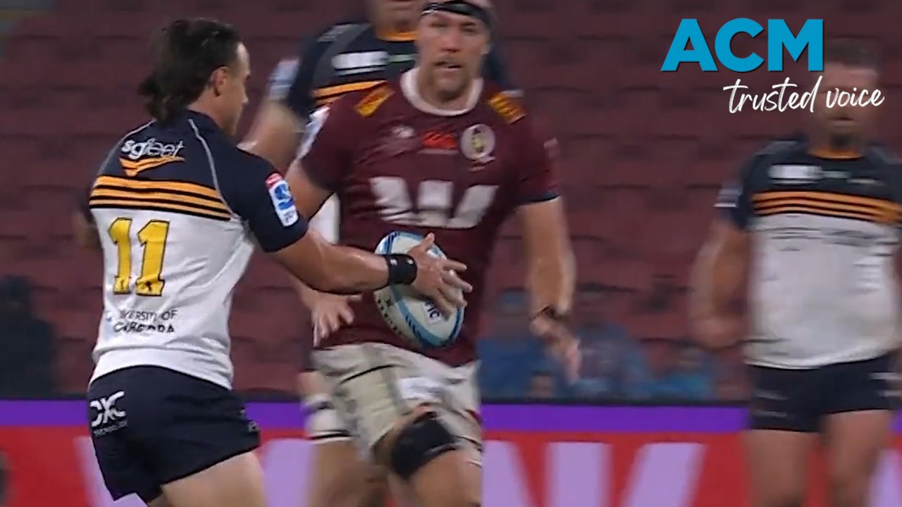 Brumbies winger Corey Toole cops hit from Queensland Reds lock Angus ...
