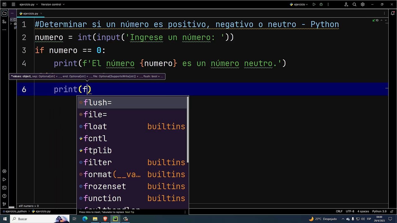 Determinar si un número es positivo, negativo o neutro en Python ...