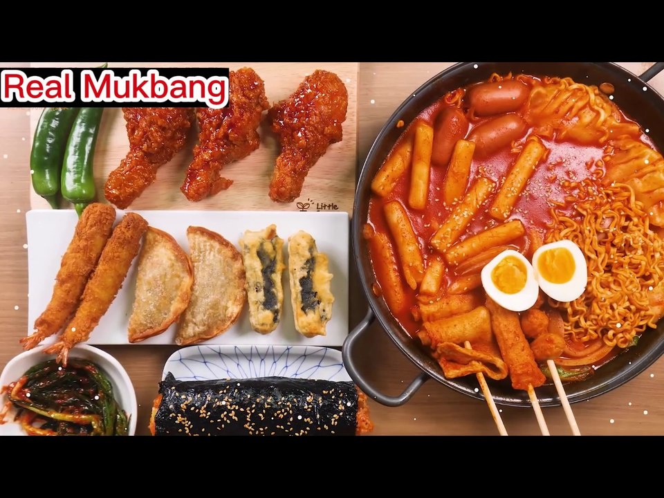 ASMR MUKBANG Spicy chicken Tteokbokki, Seasoned Chicken, Cheese Kimchi Gimbap, fried food ...