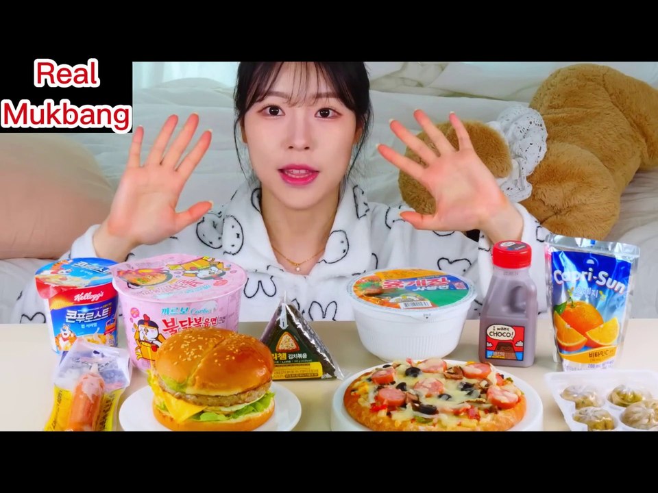 ASMR MUKBANG Convenience store (Hamburger, Triangular Kimbap, Carbonara ...