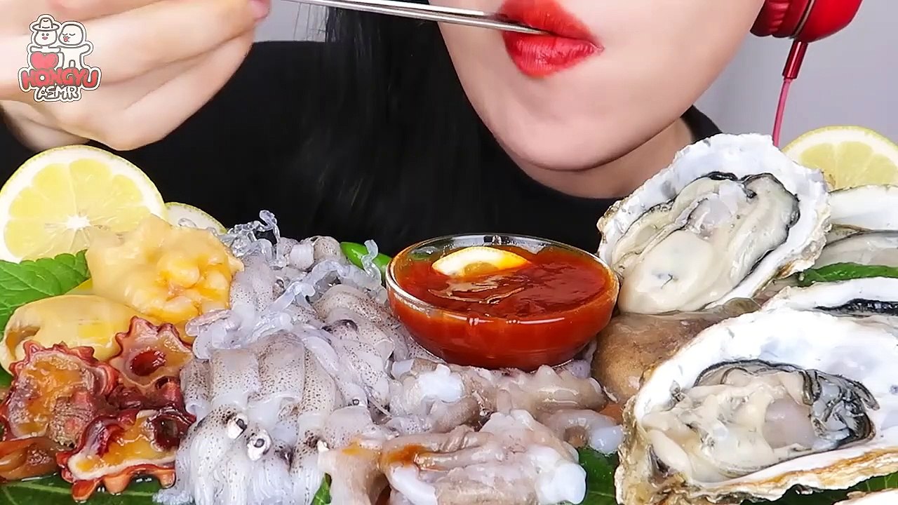 ASMR RAW SEAFOOD MUKBANG OYSTER, SEA PINEAPPLE OCTOPUS EATING SOUNDS ...