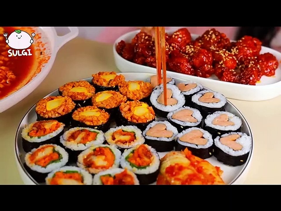ASMR MUKBANG BULDAK Fire spicy Ramen, Kimbap, Spam, Sweet and Sour ...