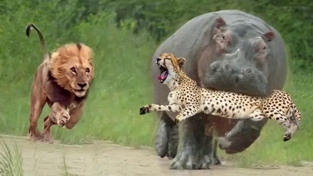 Lion Attack Hippo to Free Cheetah - Big Battle of Leopard vs Python ...