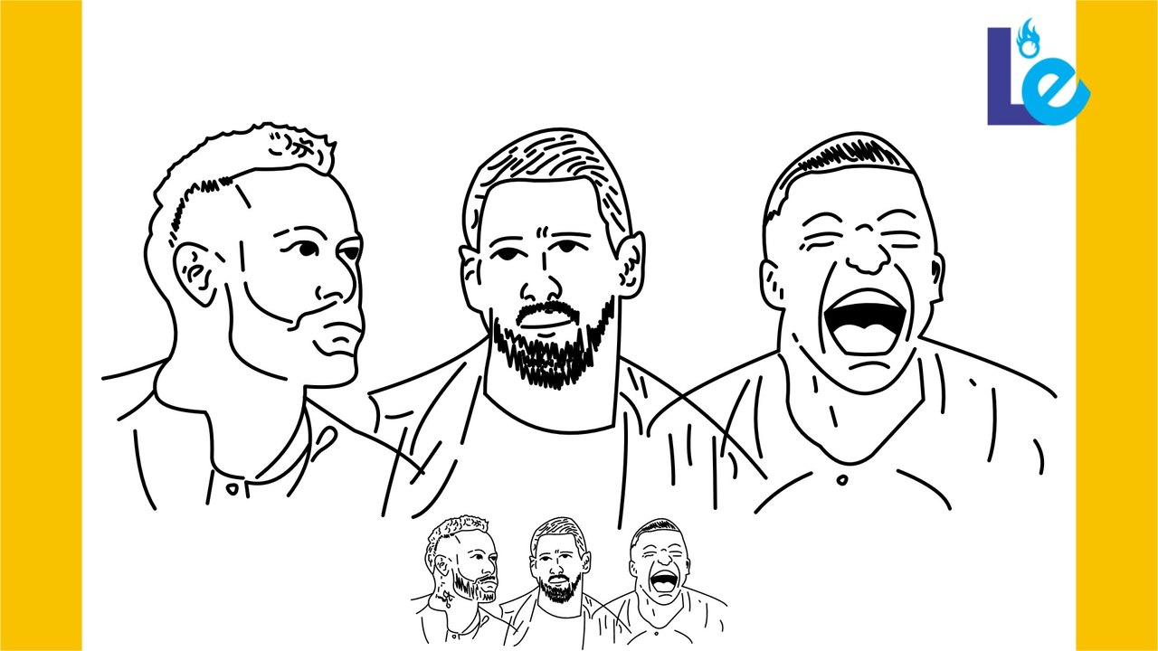 HOW TO DRAW MBAPPE NEYMAR AND MESSI FOOTBALL PLAYER PARIS SAIN GERMAIN ...