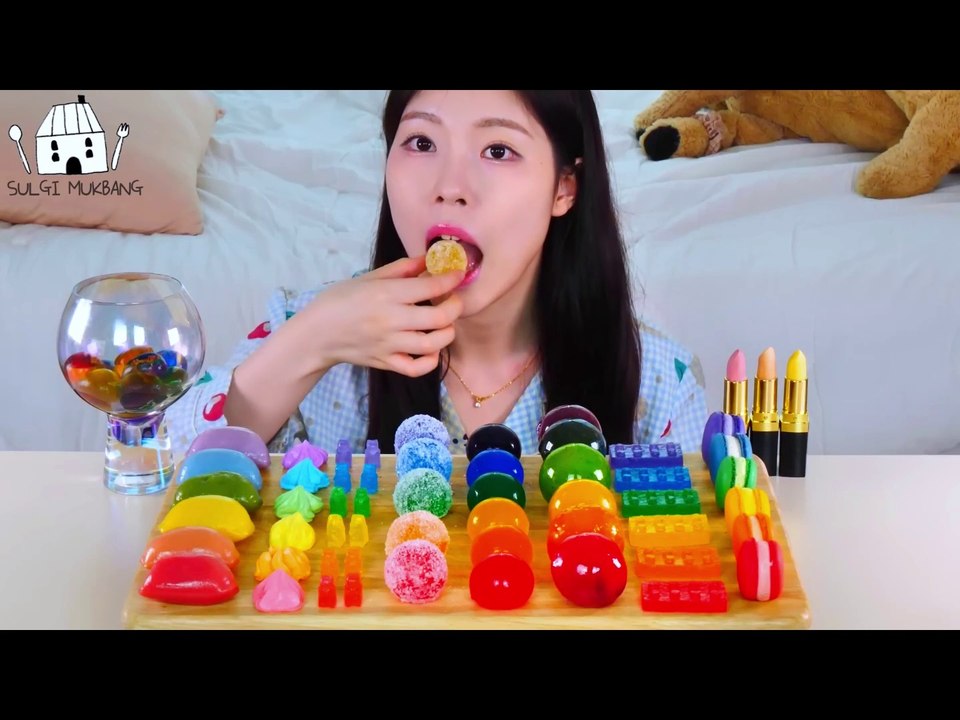 ASMR MUKBANG Rainbow Desserts(Ooho, Tanghulu, Kohakuto, Wind rice cake, Jelly, Chocolate ...