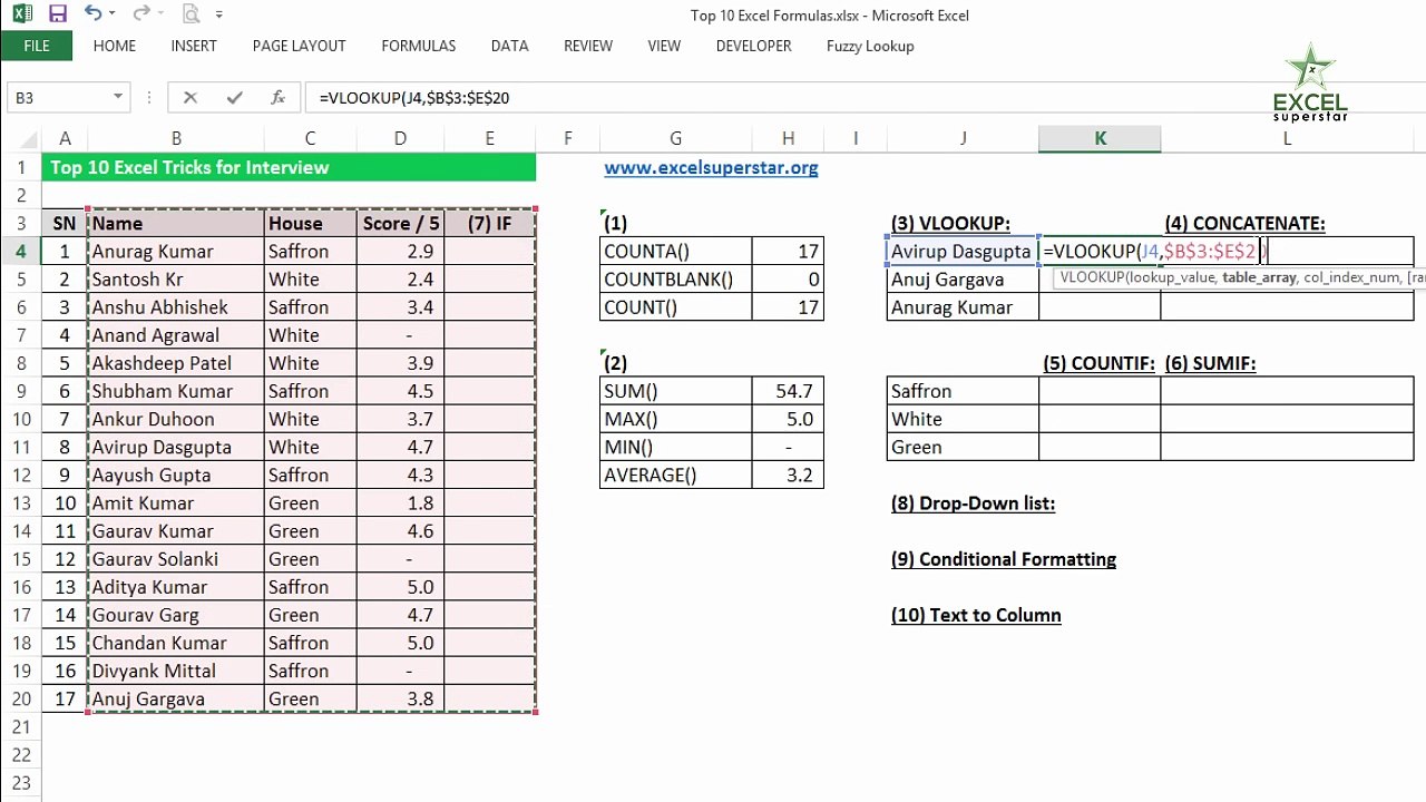 10 Excel Formula used daily at WORK (Excel formula for job interview ...