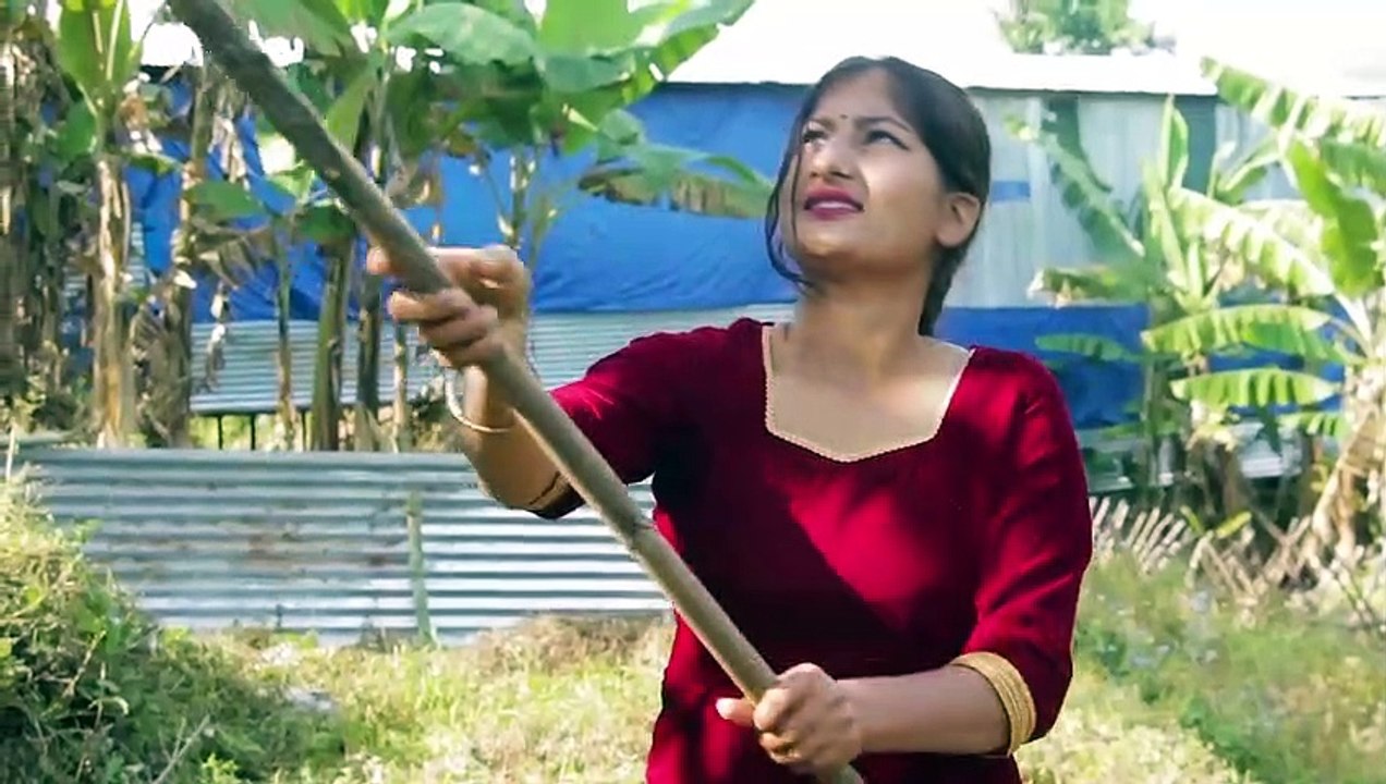 village cute girl making pamelo spicy pickles and eating traditional ...