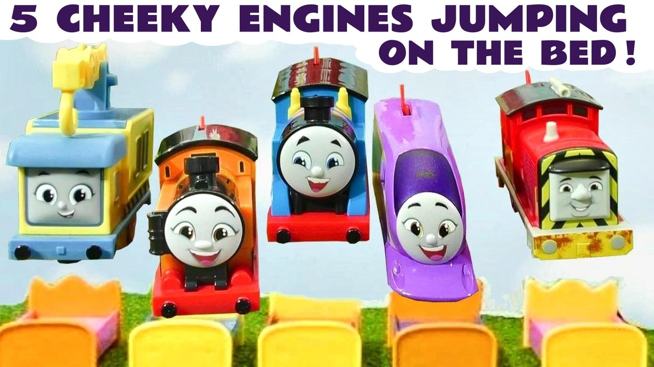 Nursery Rhyme 5 Cheeky Monkeys JUMPING On The Bed with Toy Trains ...