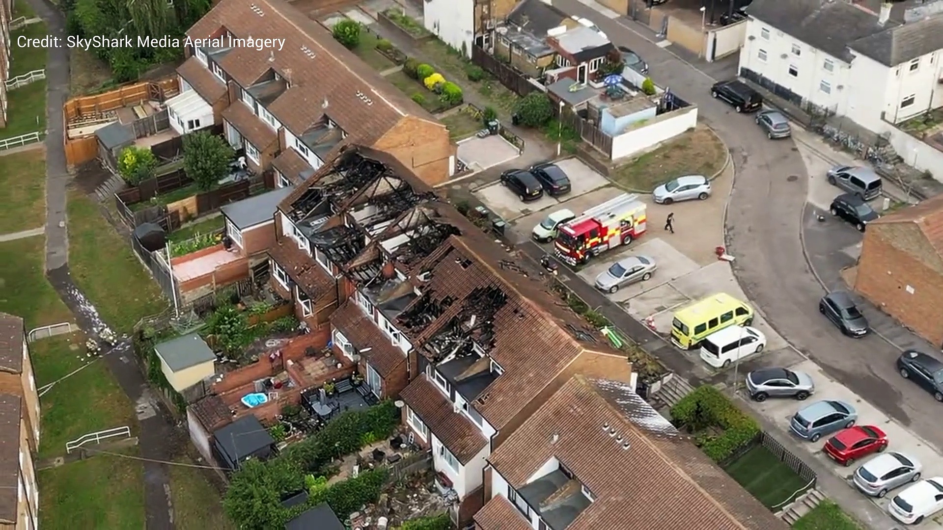 Drone footage of the aftermath of the fire in Rose Street, Gravesend