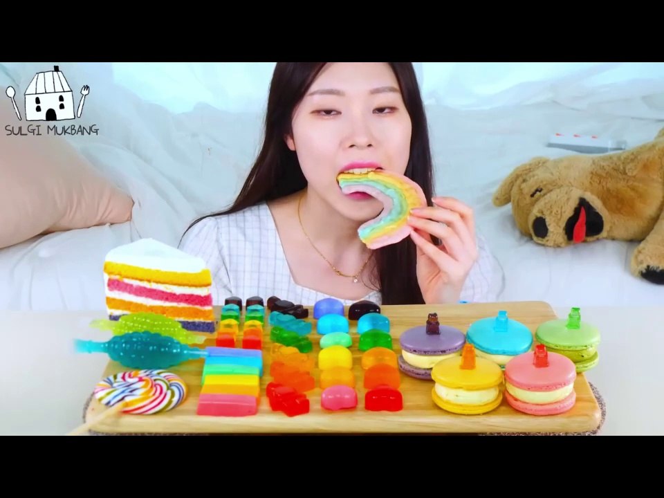 ASMR MUKBANG| Rainbow Desserts(LEGO Jelly, Meringue cookies, Macaroon ...