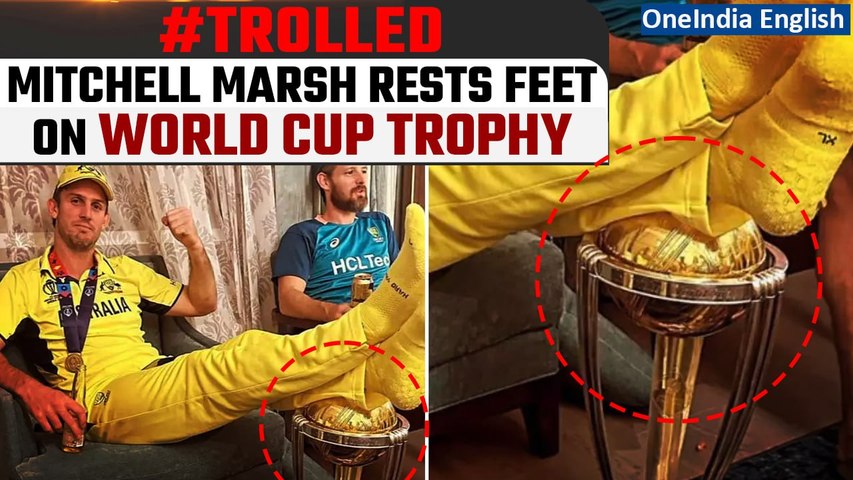 Australian Cricketer Mitchell Marsh's Foot-On-World Cup Trophy Pose ...