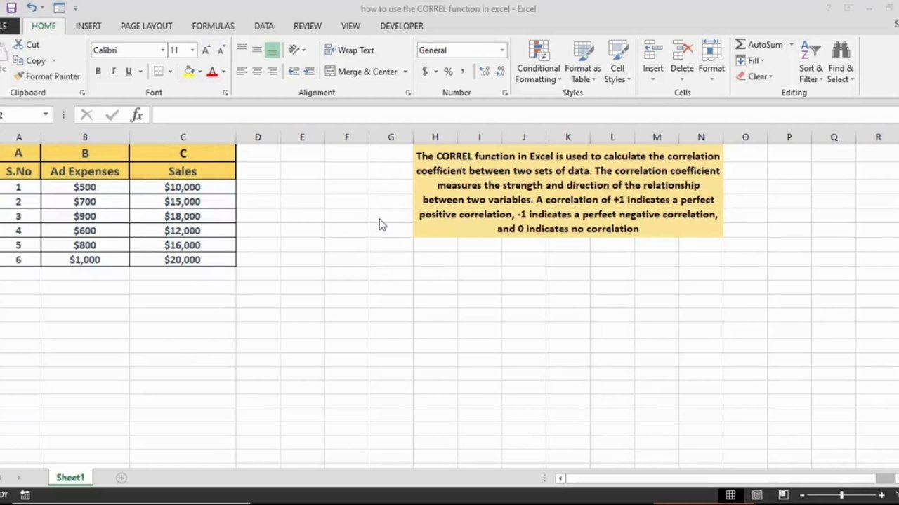 How to use CORREL function in excel - video Dailymotion