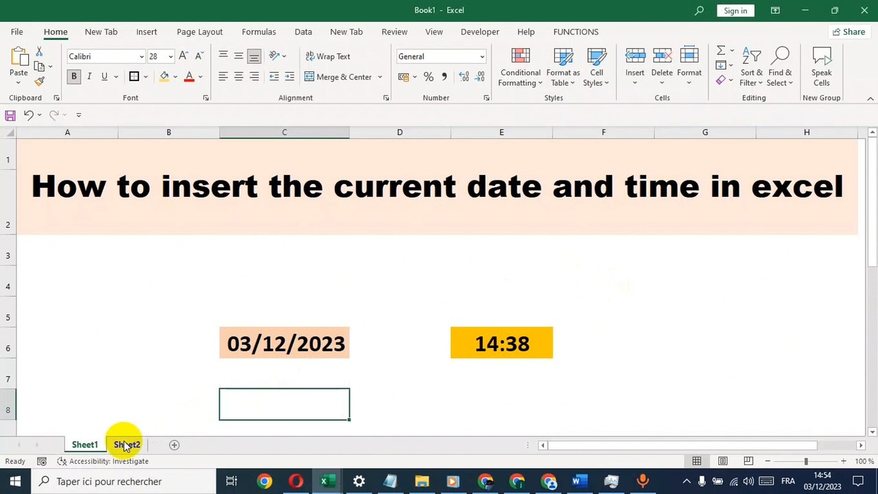 Insert the current date and time in excel - Vidéo Dailymotion