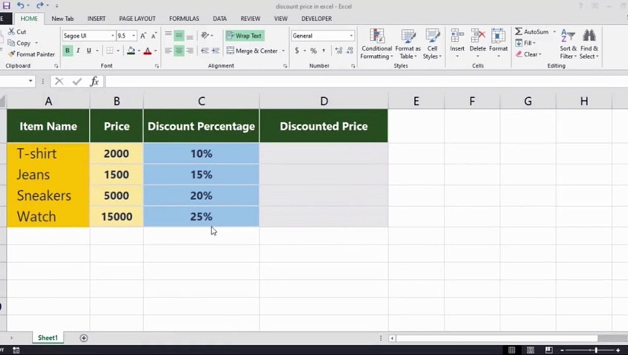 How to calculate discount price in Excel - video Dailymotion