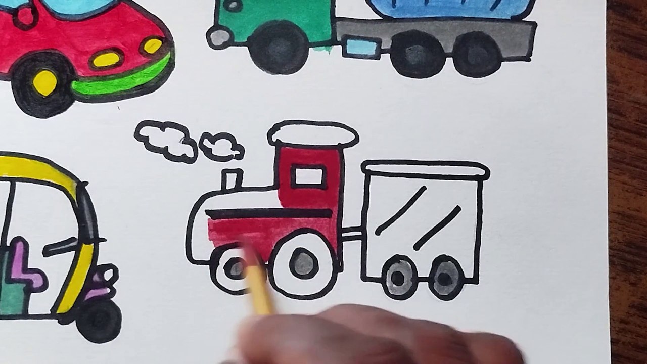 How to Draw Transport Step by Step | Car, Van, Auto, Train | Transport ...