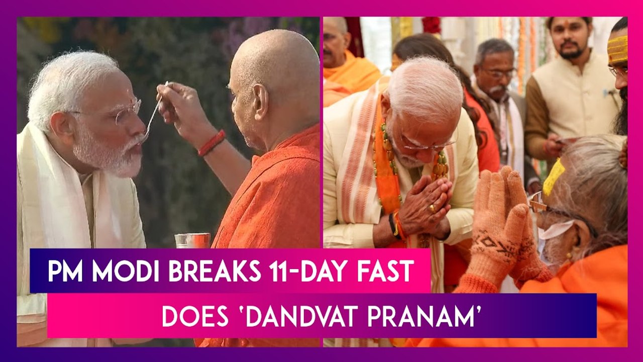 PM Narendra Modi Breaks 11-Day Fast After Ram Mandir Pran Pratishtha ...
