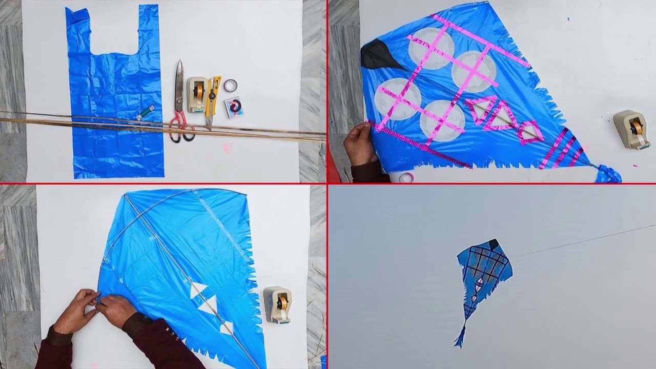 How To Make A Plastic Bag Bottle Kite - Plastic Patang Making steps ...