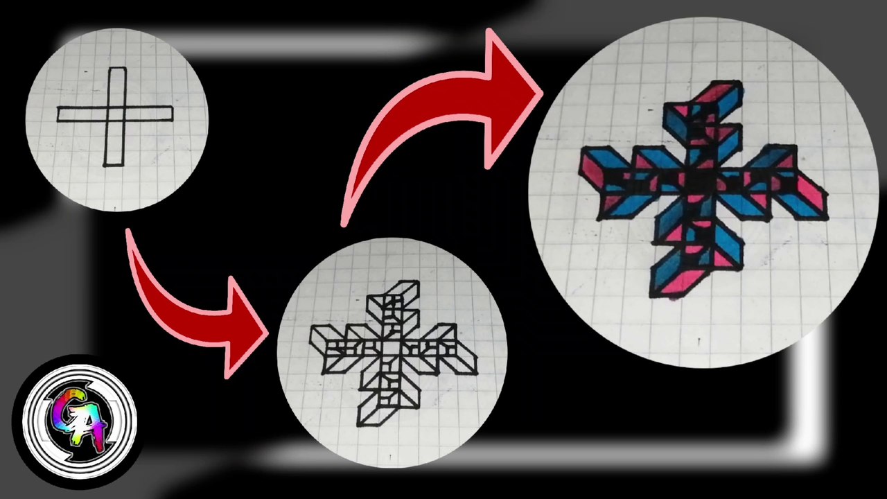 HOW TO DRAW a cross in 3D and color it blue, black and pink? Step by ...