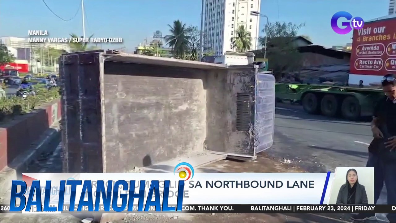 Truck, tumagilid sa northbound lane ng Delpan Bridge | BT - video Dailymotion