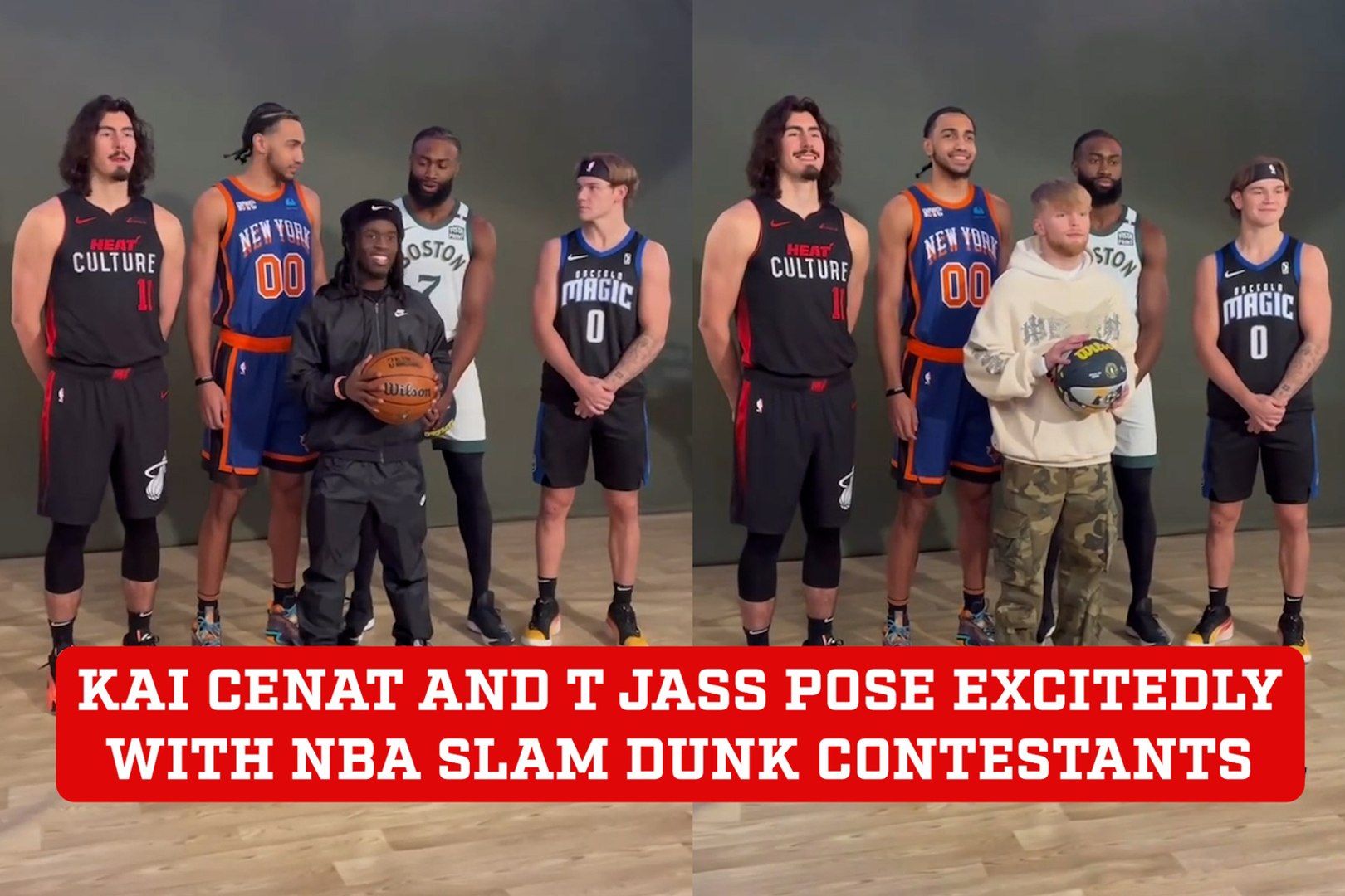 Kai Cenat and T Jass excitedly pose for photos with NBA dunk ...