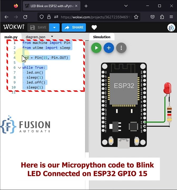 How to Blink LED Connected to ESP32 using Wokwi Online Simulator and Micropython | IoT | IIoT ...