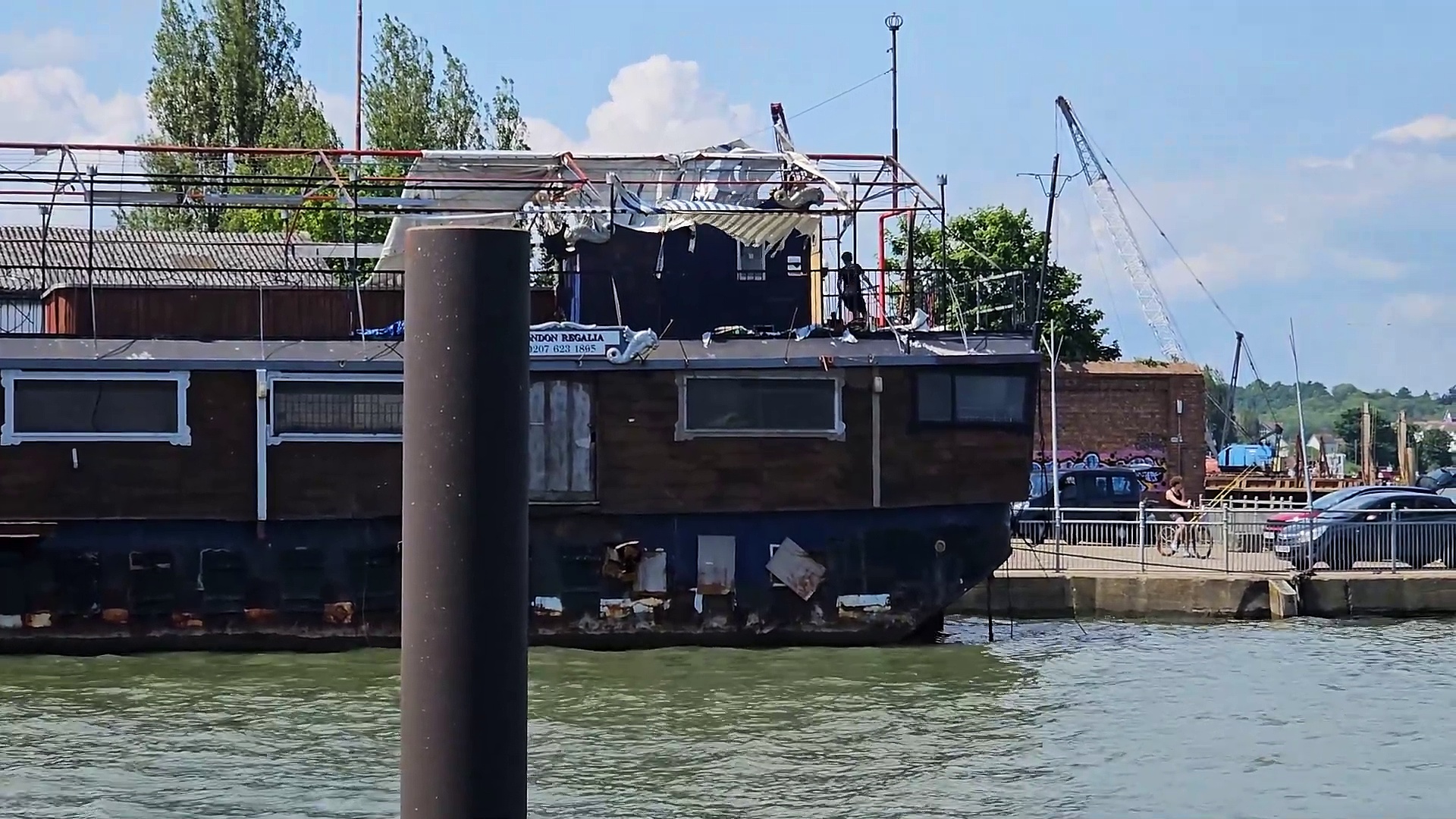 Children seen running around the top of a barge in Gillingham
