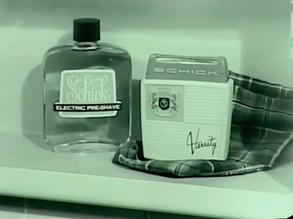 1950s Schick Varsity razor and pre shave lotion TV commercial - video ...