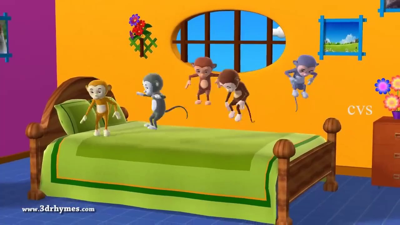 Five Little Monkeys Jumping on the bed - poem for children - video ...