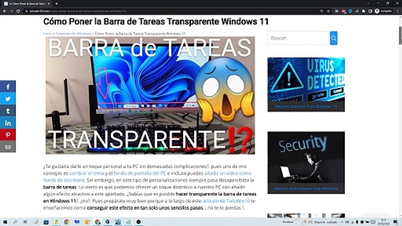Cómo PONER la BARRA de TAREAS TRANSPARENTE en WINDOWS 11 2024 Fácil y ...