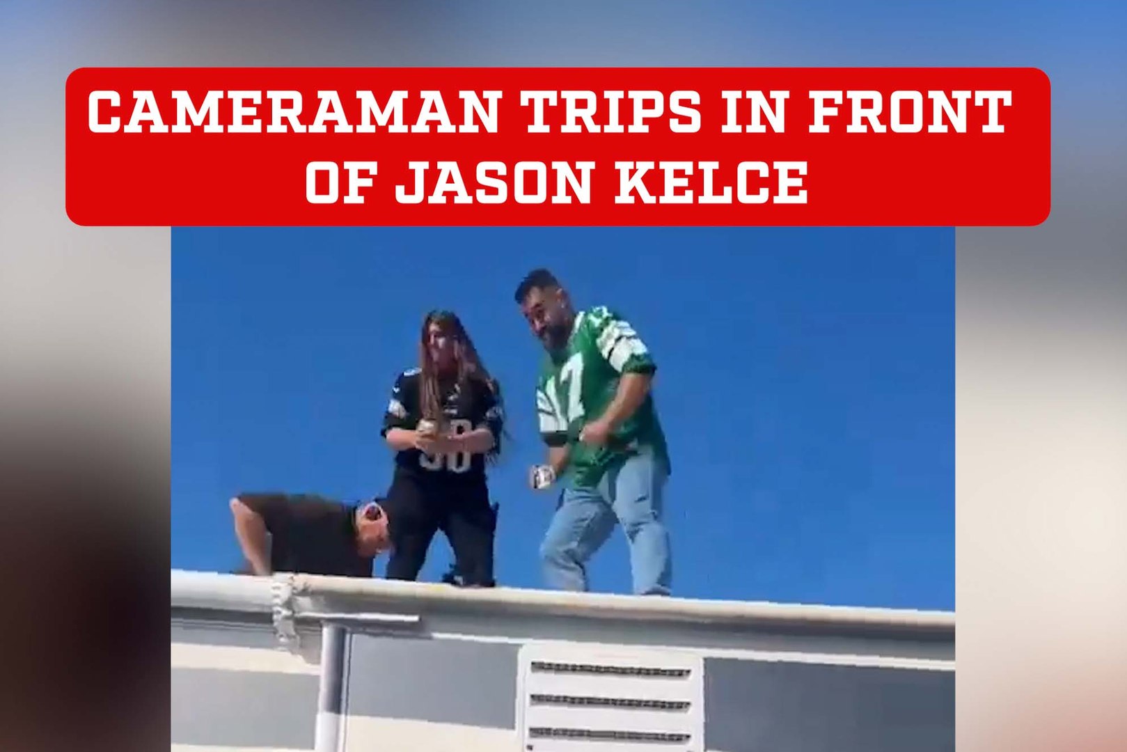 Jason Kelce's tailgate chug takes a turn as cameraman trips - MARCA TV ...