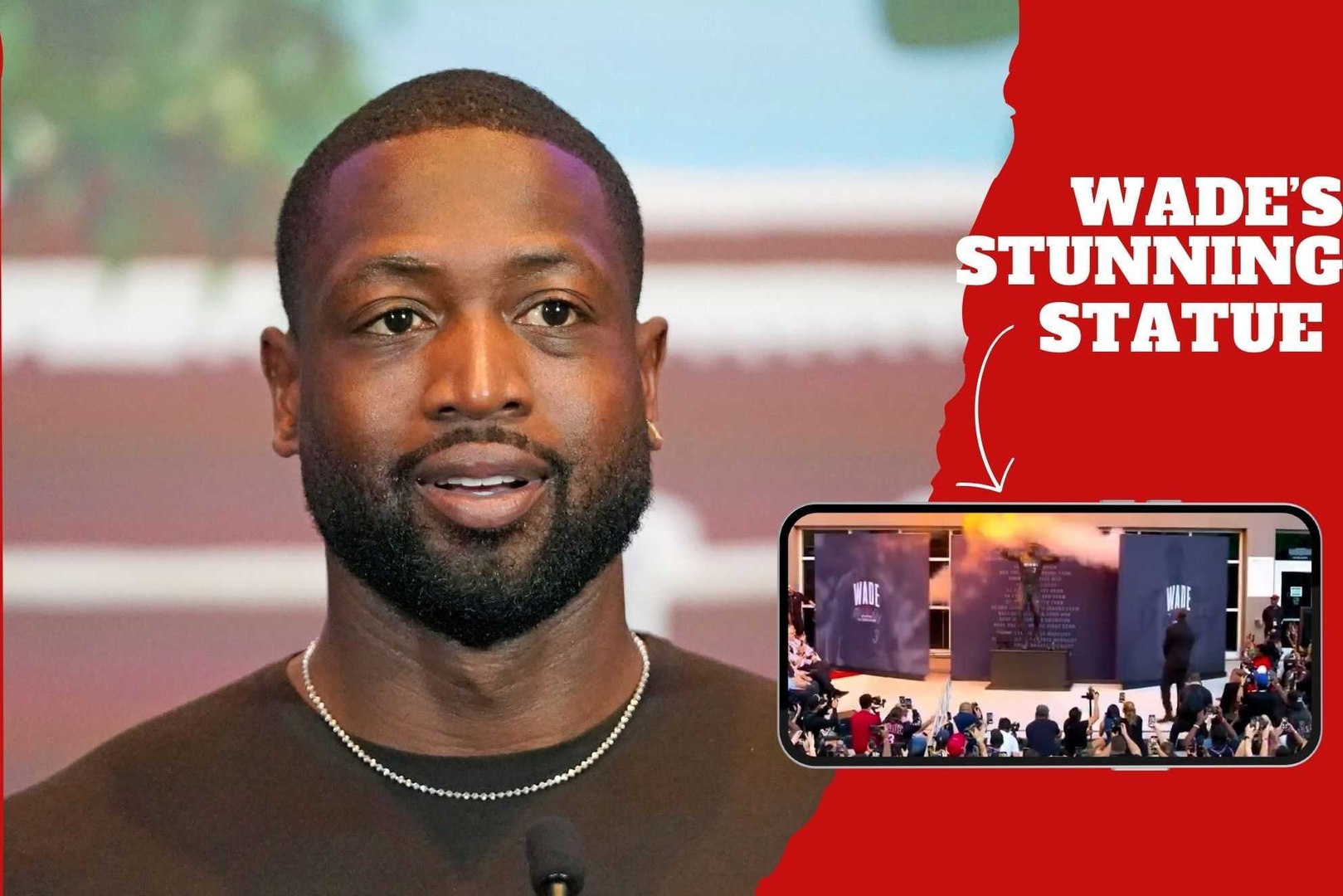 Dwyane Wade is dumbfounded as a blast of fire comes out of his statue ...