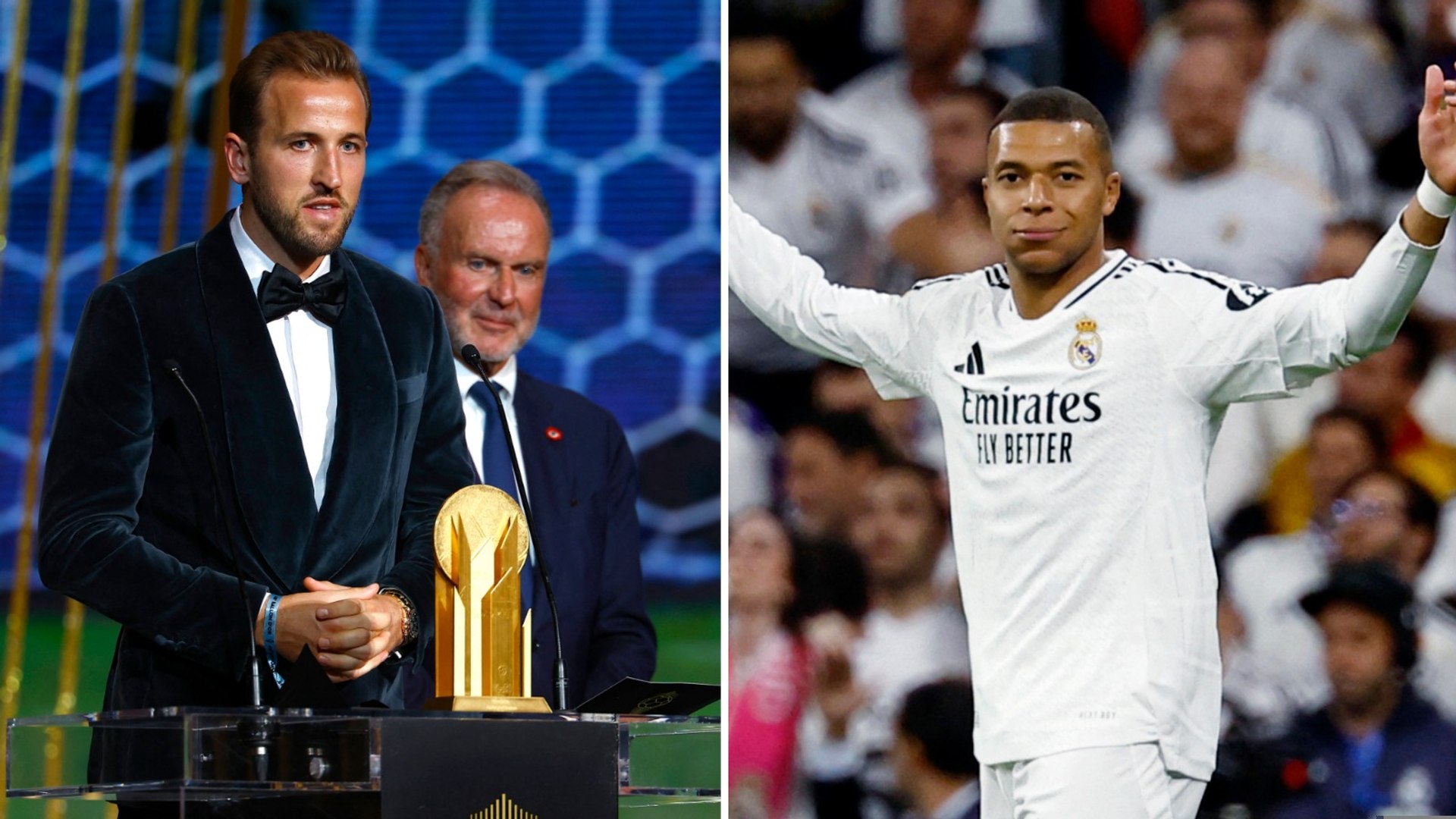 (VIDEO) Harry Kane and Kylian Mbappé Share Gerd Müller Trophy | beIN SPORTS