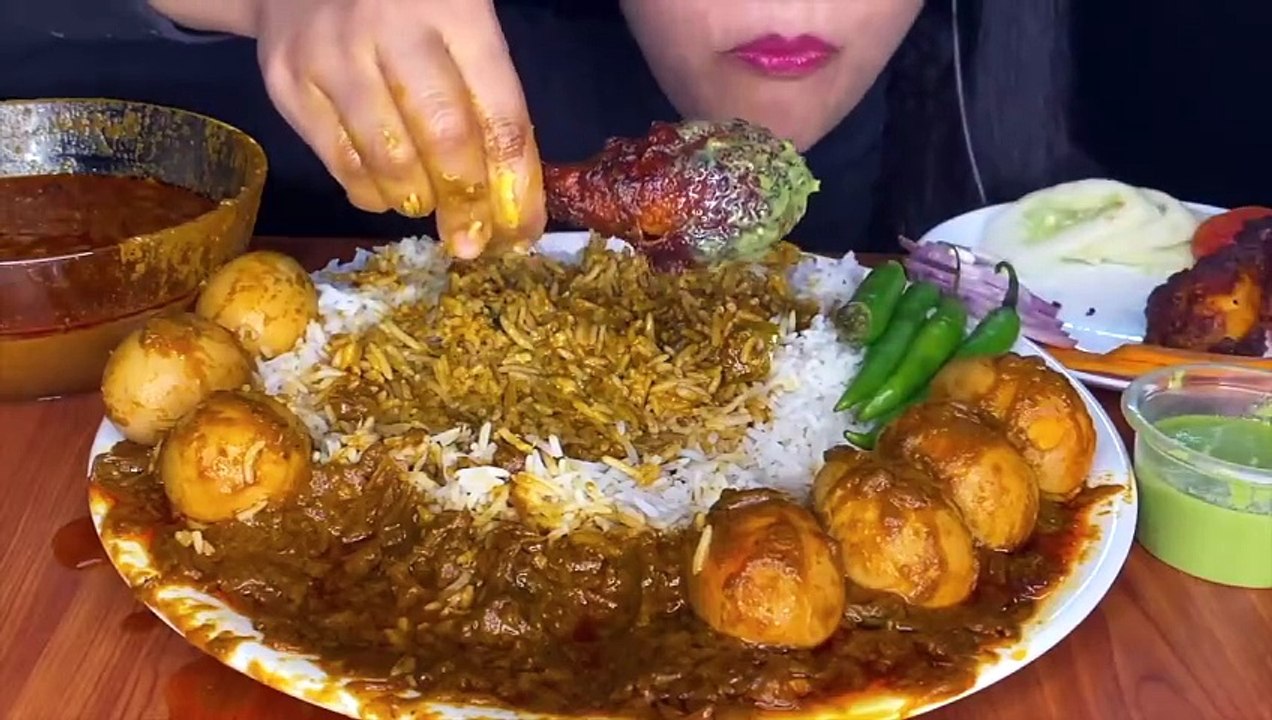 ASMR_EATING SPICY EGG CURRY WITH RICE+CHICKEN LEG PIECE+EGG CURRY EATING (FOOD VIDEOS) - video ...