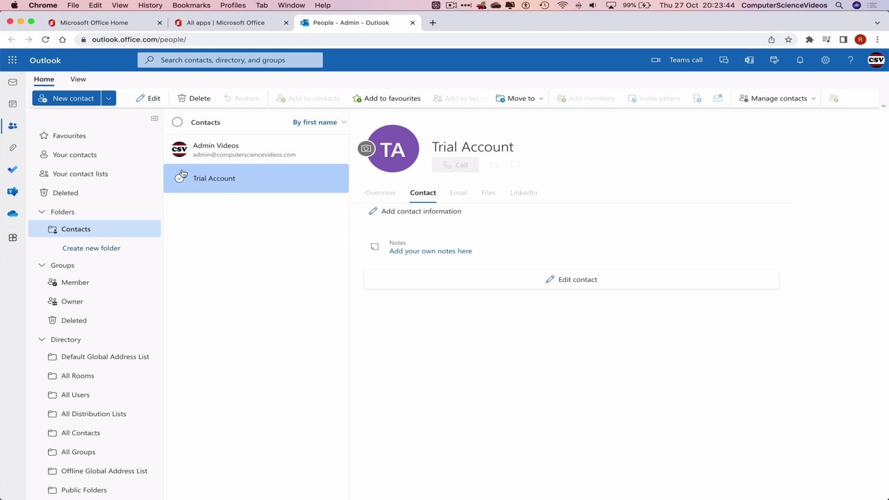 How to USE Microsoft People for Office 365 On a Mac - Tutorial 3 - Delete a Contact - Basic ...