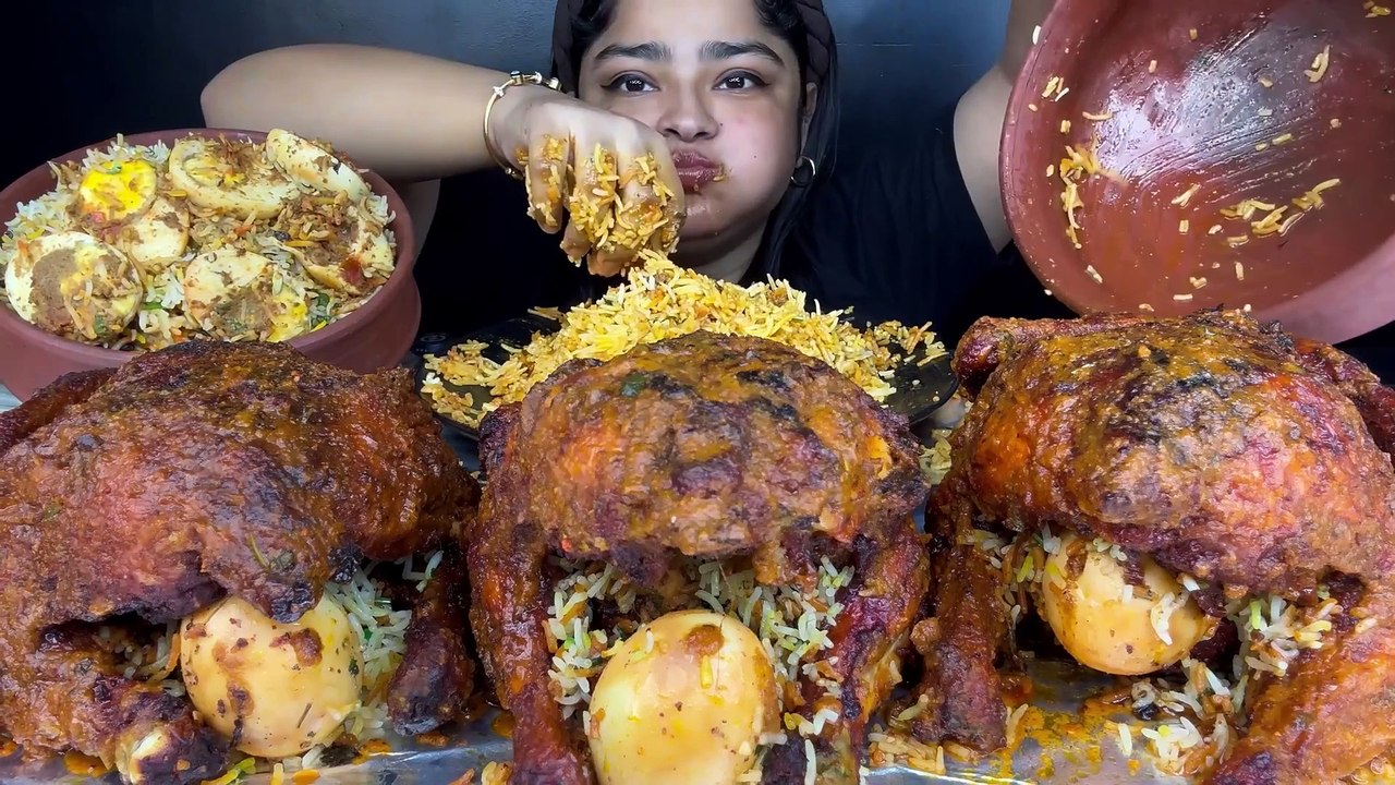 3 SPICY WHOLE ROAST CHICKEN BIRYANI WITH CHICKEN MATKA BIRYANI AND EGG MATKA BIRYANI _ ASMR ...