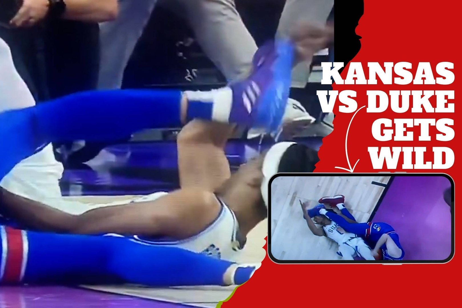 Kansas vs. Duke match sparks drama with stunning kick to the face ...