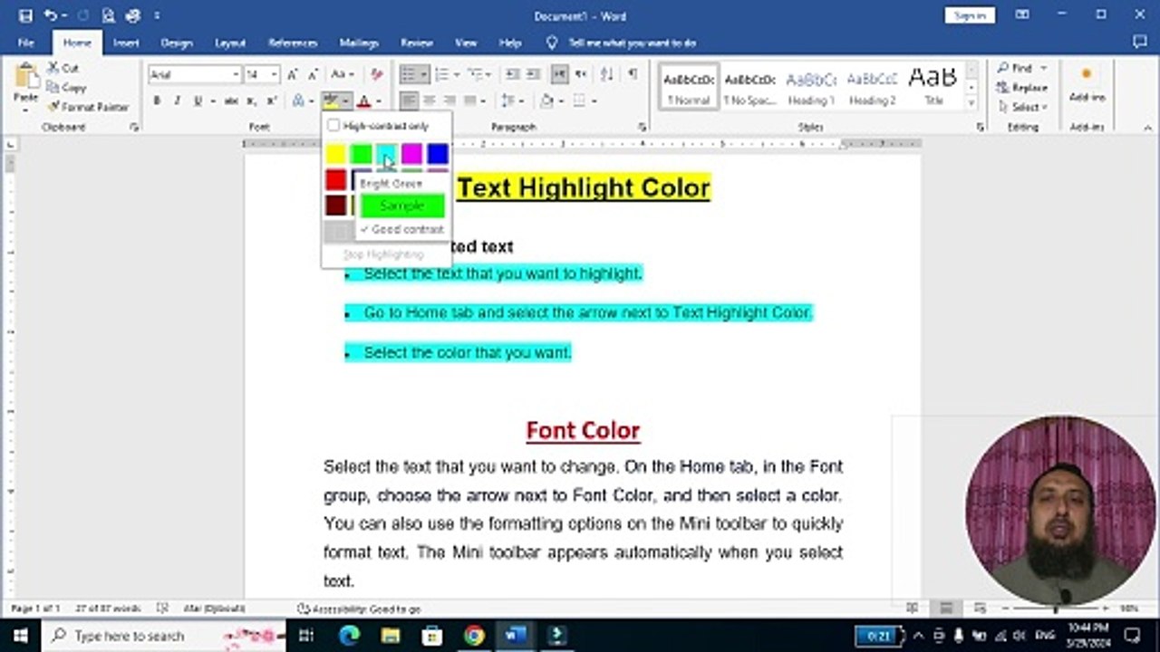 How to Use Text Highlight and font Color in Microsoft Word 2019 - video ...
