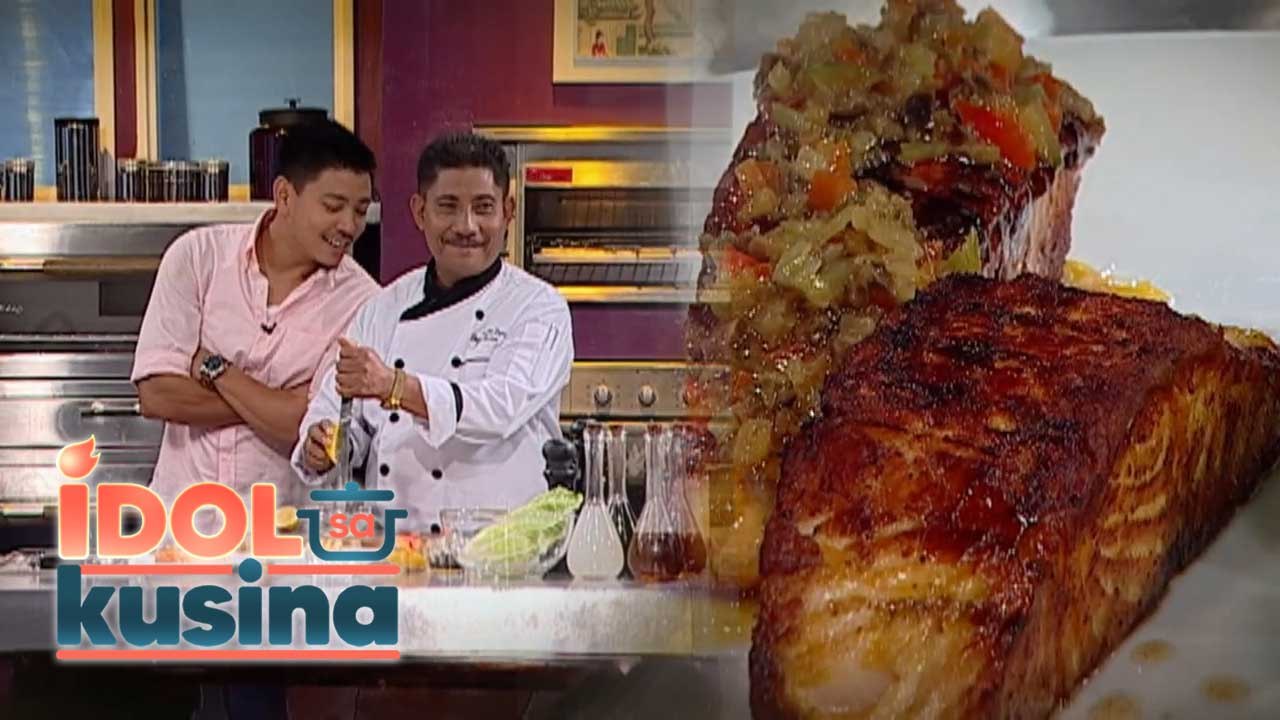 Chef Boy Logro serves a healthy Baked Salmon with Green Salad for Drew ...