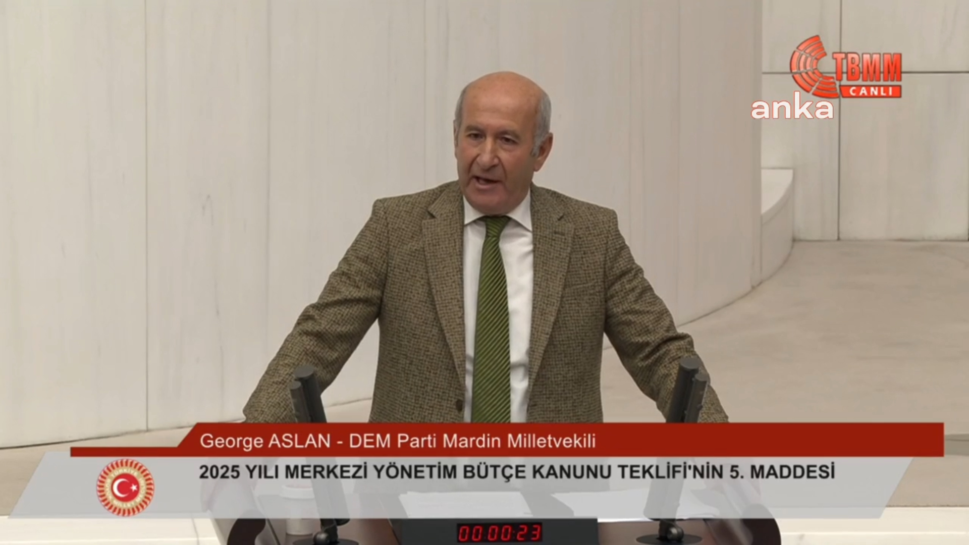 TBMM'de Süryanice konuşan DEM Partili George Aslan'ın mikrofonu kapatıldı