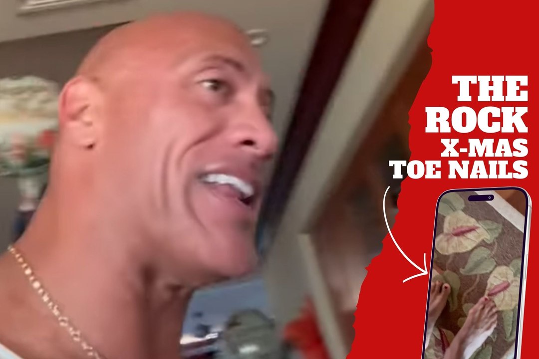 Dwayne Johnson "The Rock" toe nails are painted for X-mas season ...