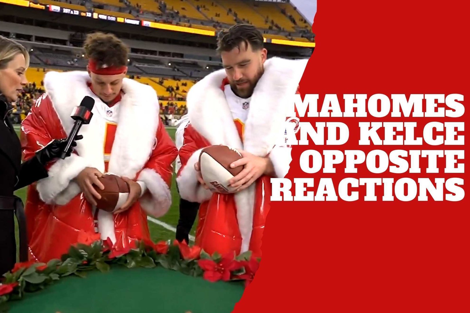 Patrick Mahomes and Travis Kelce react in totally different ways to an unexpected surprise after ...