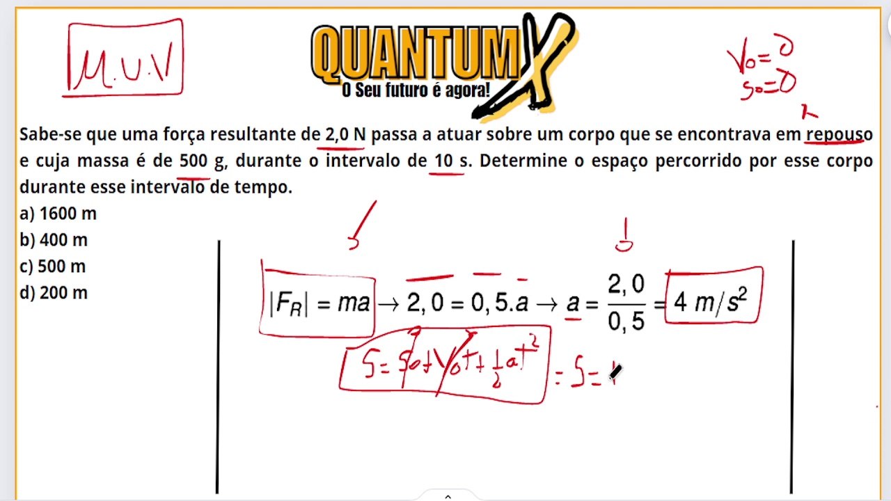 Sabe-se que uma força resultante de 2,0 N passa a atuar sobre um corpo ...