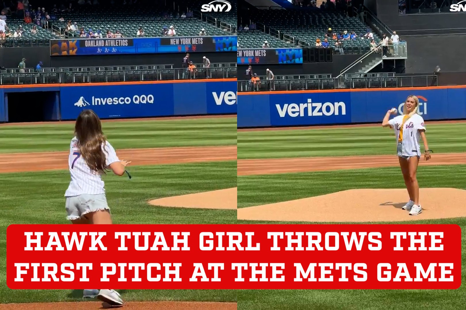 Haliey 'Hawk Tuah Girl' Welch throws the first pitch in Mets game ...